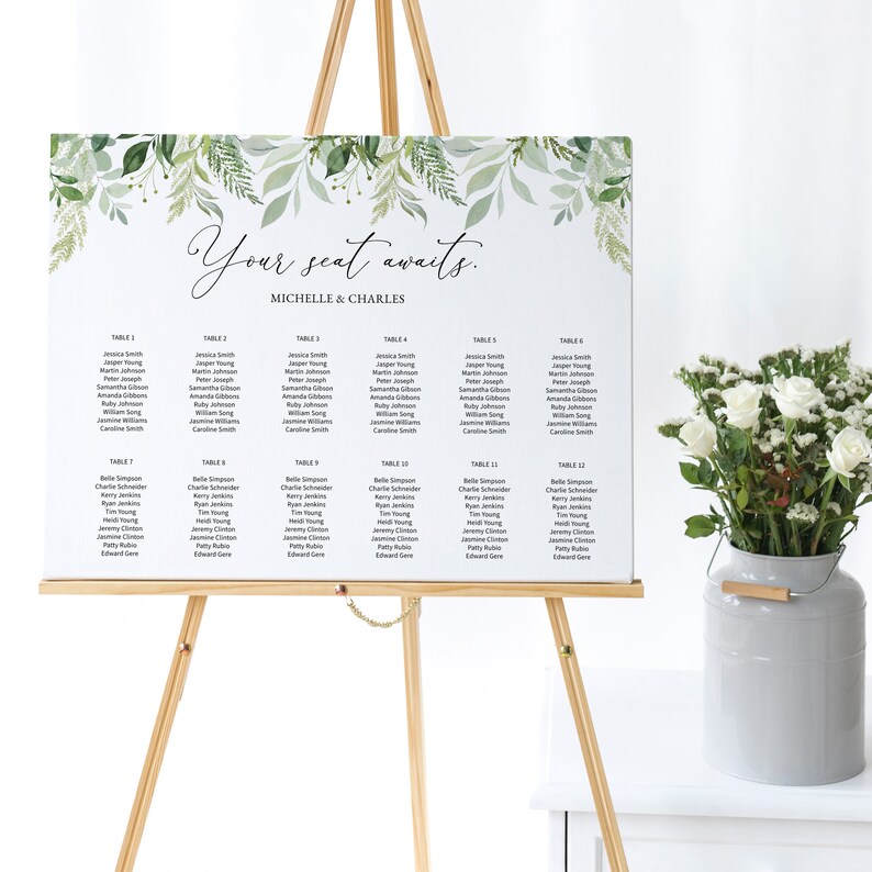 Eucalyptus Wedding Seating Sign Printable Wedding Seat Chart - Etsy