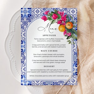 Mediterranean Menu Template, Blue Tiles Oranges Menu, Hot Pink ...
