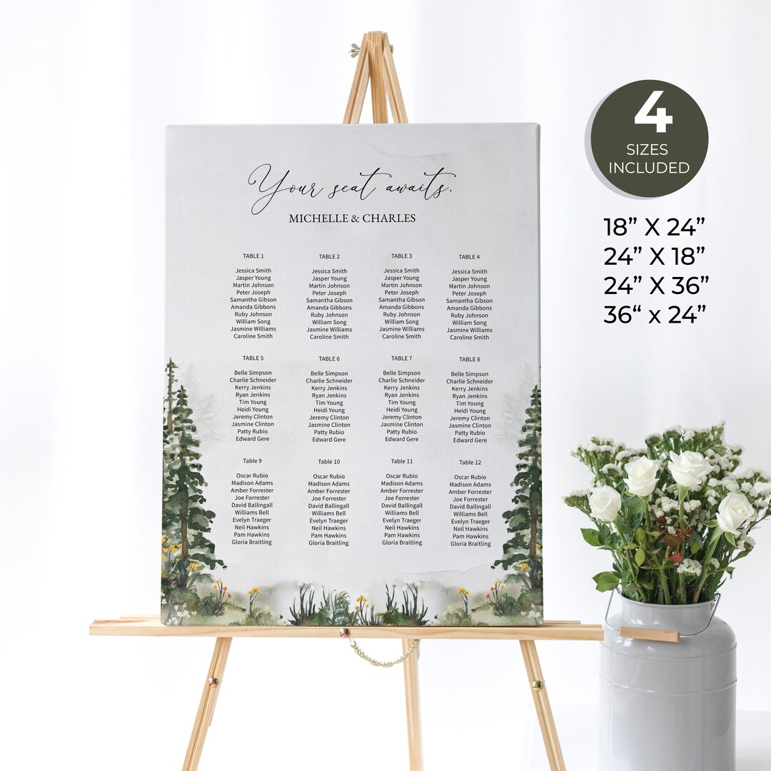 Mountain Seating Chart, Pine Trees Table Numbers, Forest Wedding ...