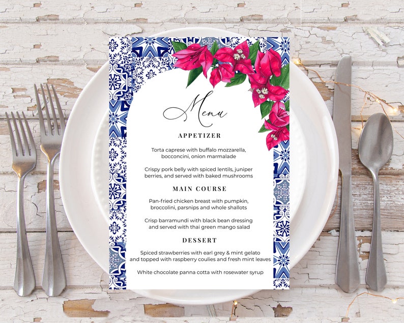 Mediterranean Menu Template Blue Azulejo Tiles Menu Dinner - Etsy