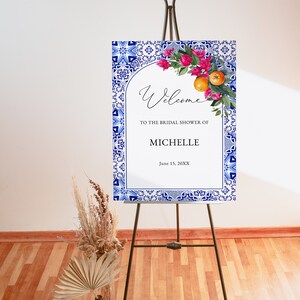 Mediterranean Bridal Shower Welcome Sign, Blue Tiles Citrus Orange ...