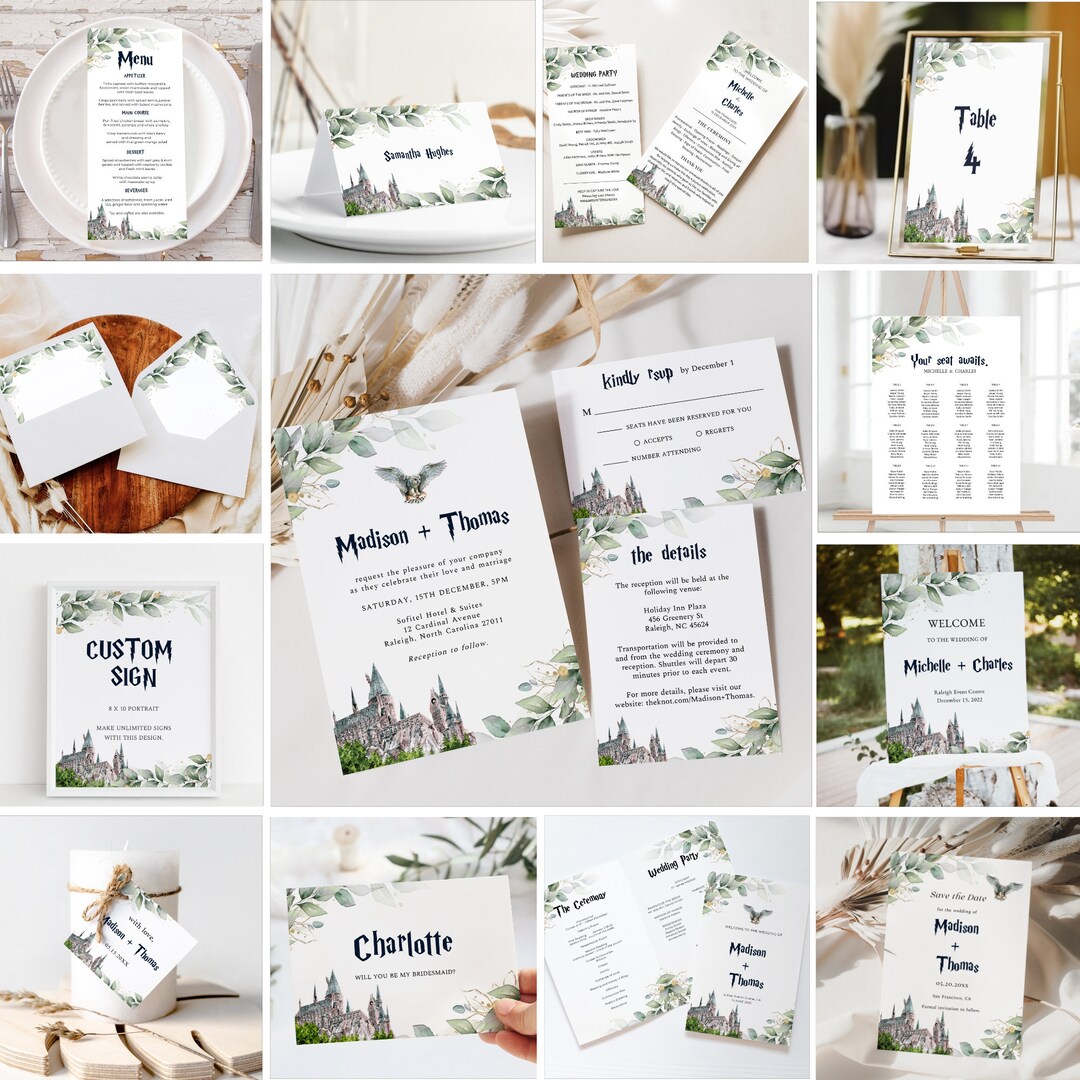 Magical Wedding Invitation Big Bundle, Castle and Greenery Invitation ...