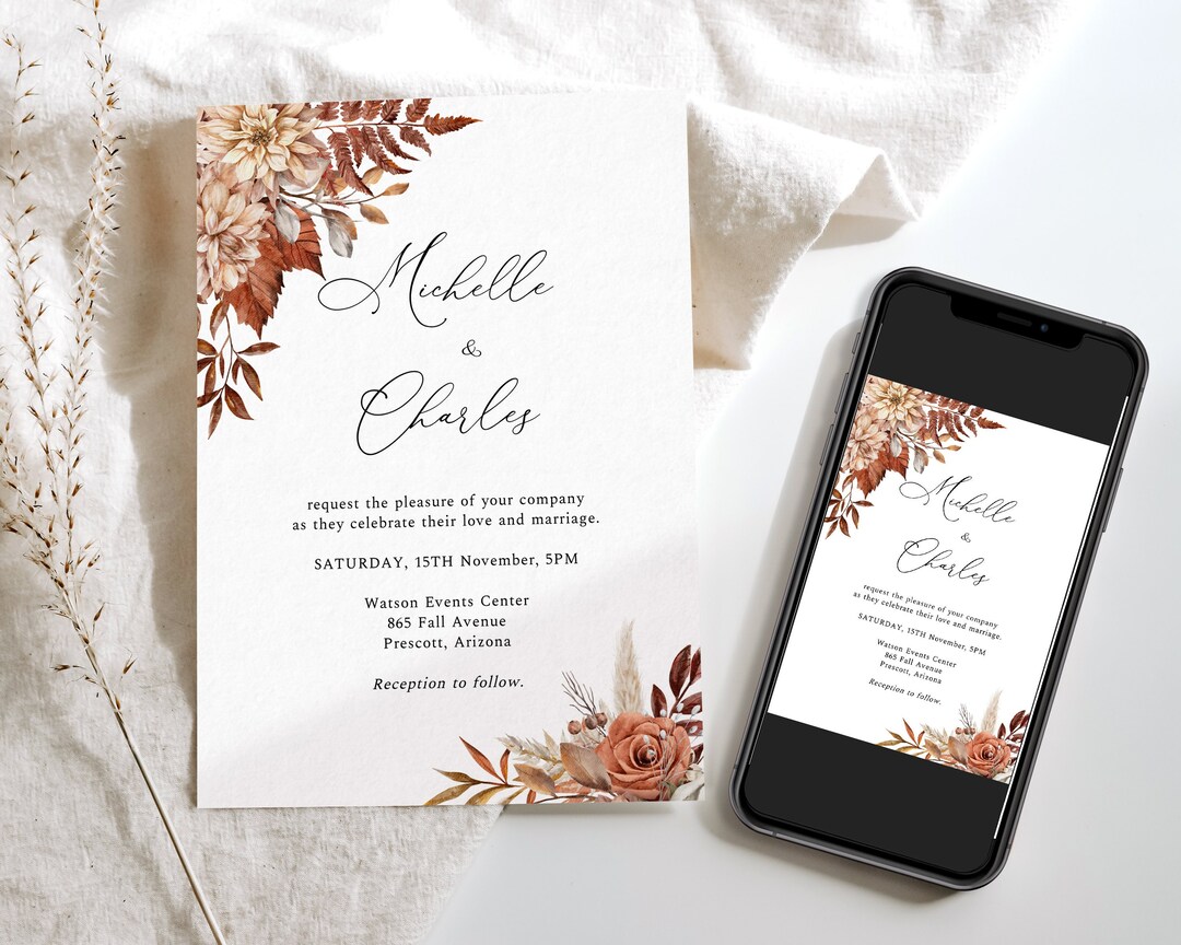 Terracotta Wedding Invitation, Terracotta Invitation Template, Boho ...