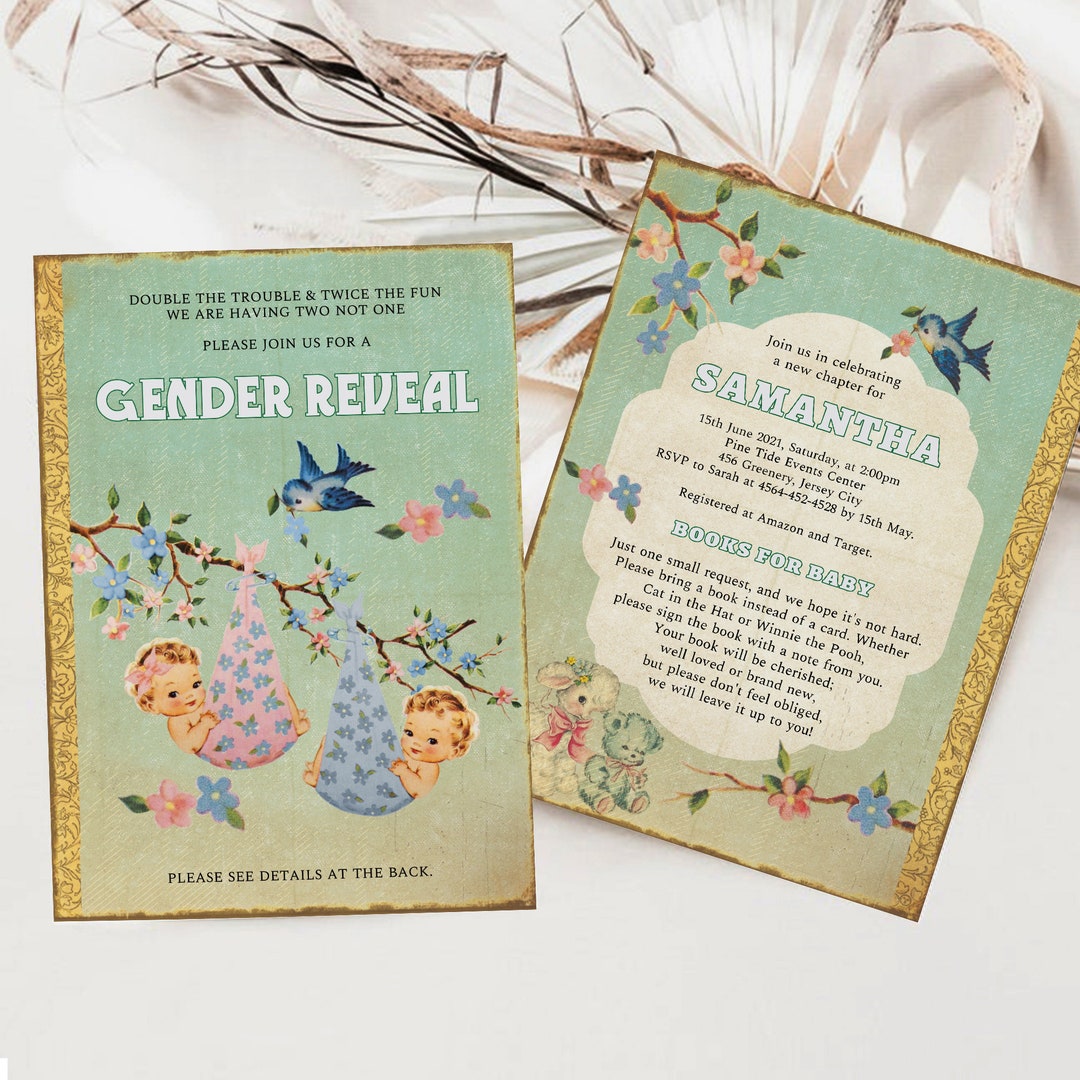 Retro Storybook Gender Reveal Invitation, Chapter Book Themed Baby ...
