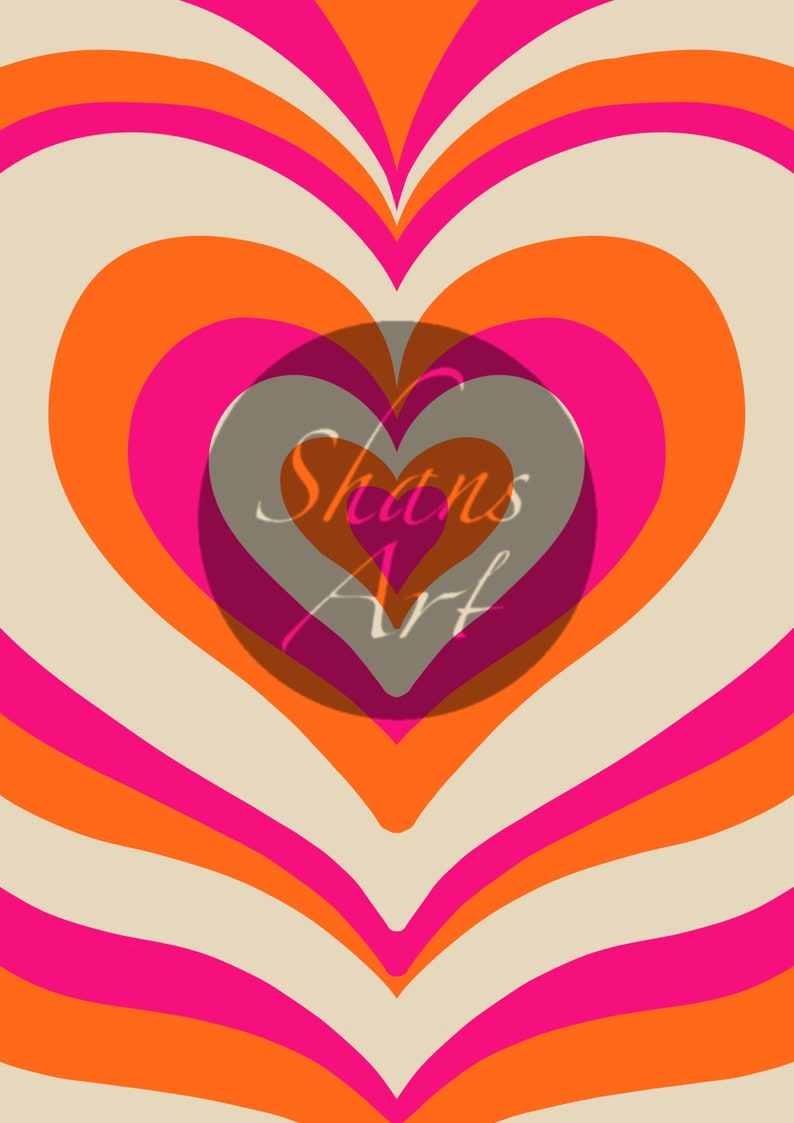 Groovy Retro 60s 70s Love Heart Vintage Wall Art | Minimalistic Home ...
