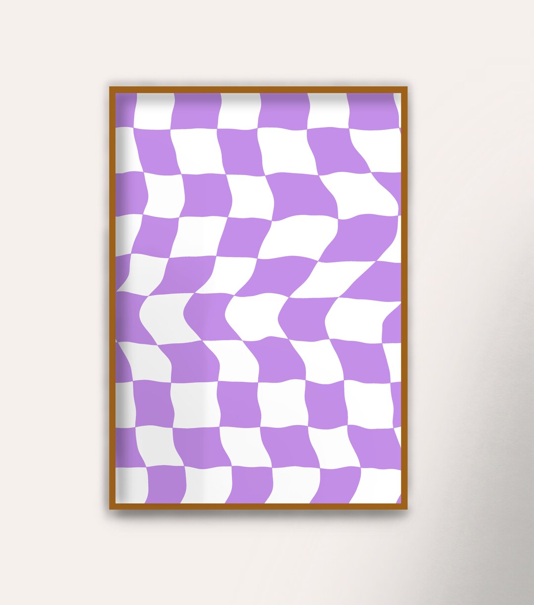 Purple Retro Checkered Wall Art Decor, Trendy Printable, Groovy, Wavy ...