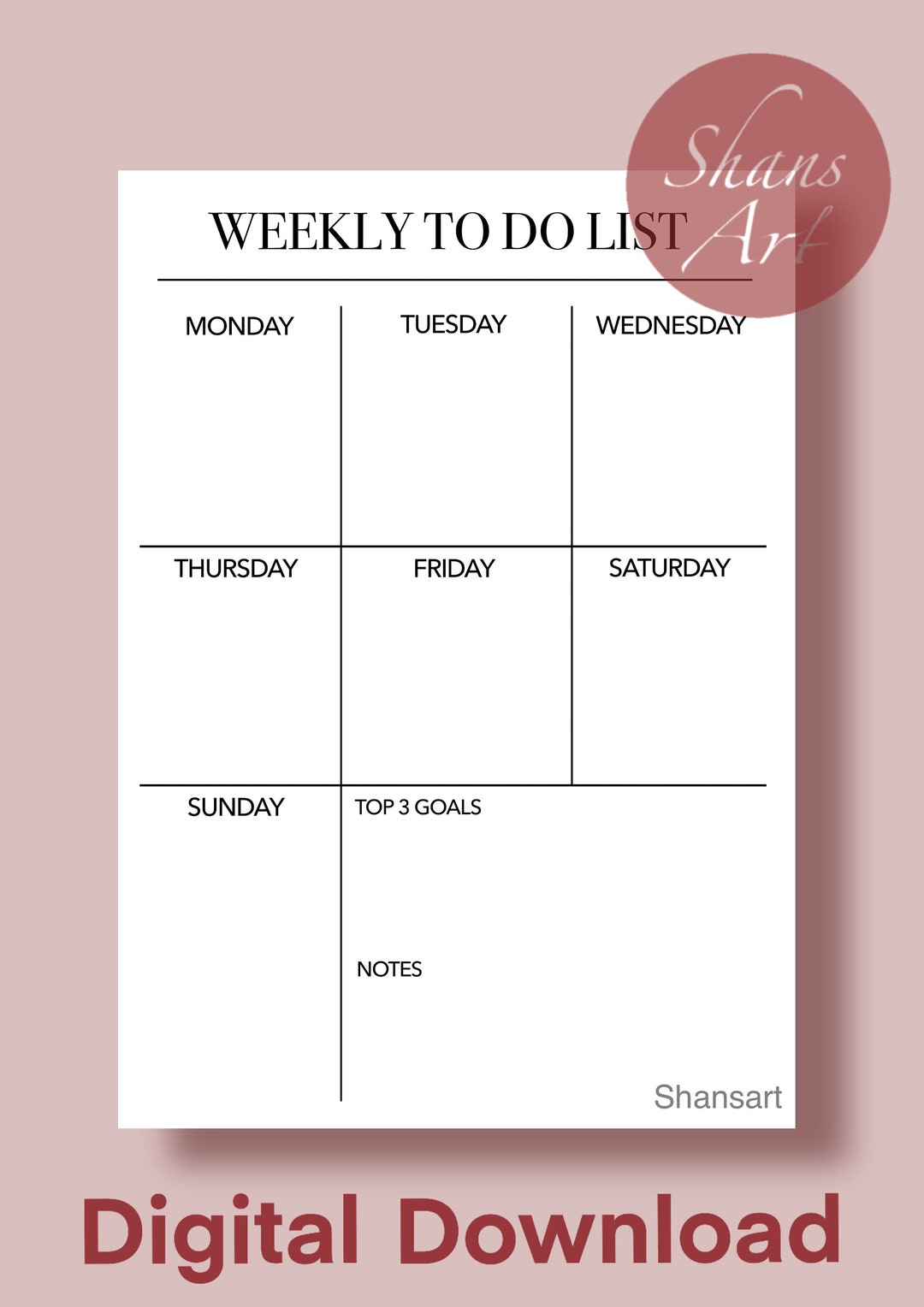 2023 Weekly to Do List, Digital Download, PDF File, Weekly Planner ...