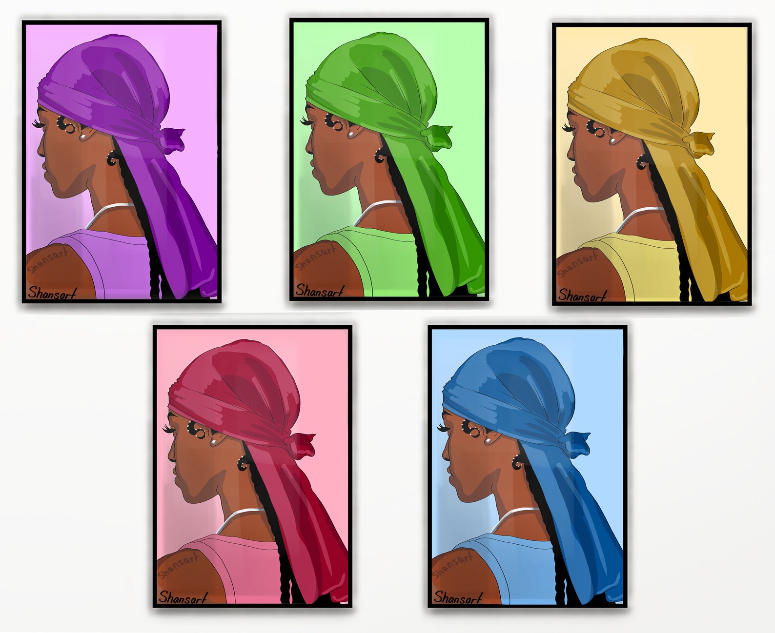Black Woman in Durag, African American Art, Female Artwork - Set of 5 ...