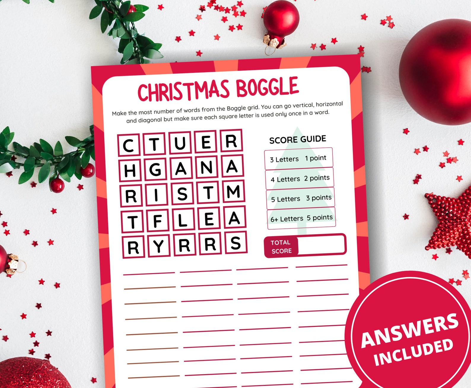 Christmas Boggle Game Printable Boggle Worksheet Fun | Etsy