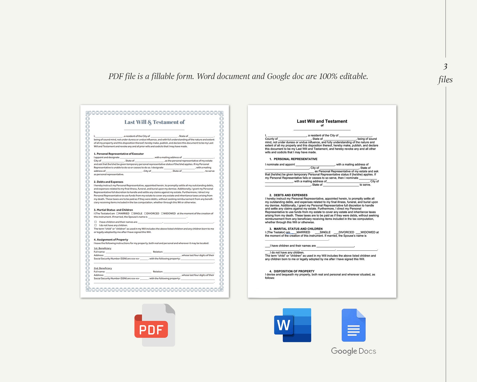 Last Will and Testament or Will, Legal Document Template for Asset ...