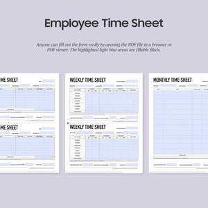 Employee Time Sheet Printable, Work Hour Tracker, Editable Time Card ...