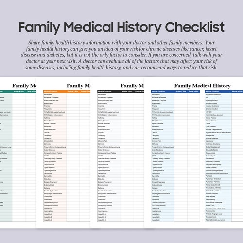 Printable Family Medical History Checklist Medical Binder - Etsy