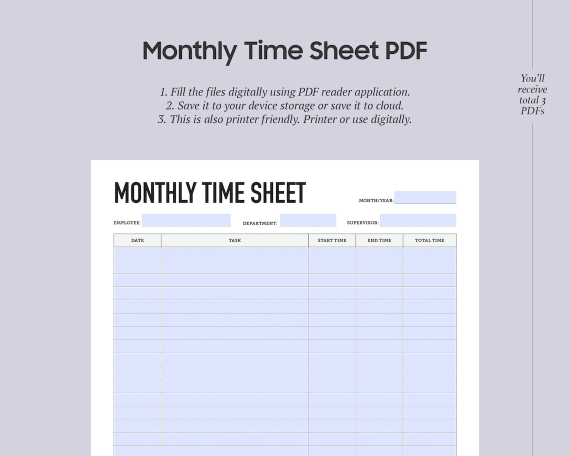 Employee Time Sheet Printable, Work Hour Tracker, Editable Time Card ...