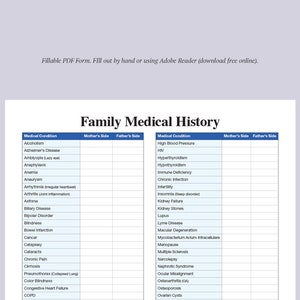 Printable Family Medical History Checklist, Medical Binder Insert ...