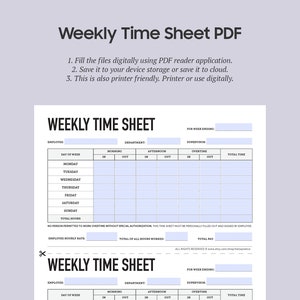 Employee Time Sheet Printable, Work Hour Tracker, Editable Time Card ...