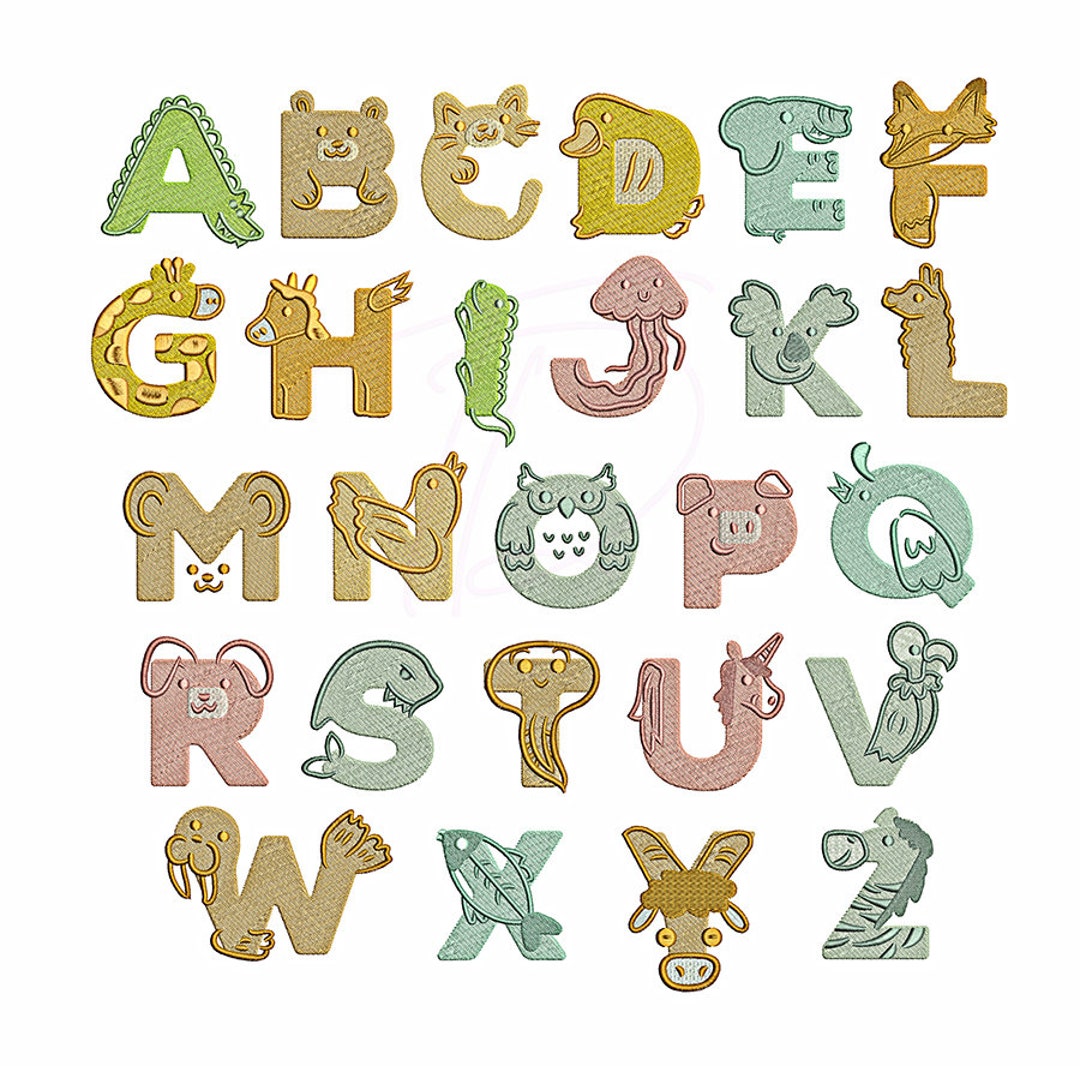 Animals Embroidery Font. Super Cute Font for Embroidery. 3 Sizes. BX ...