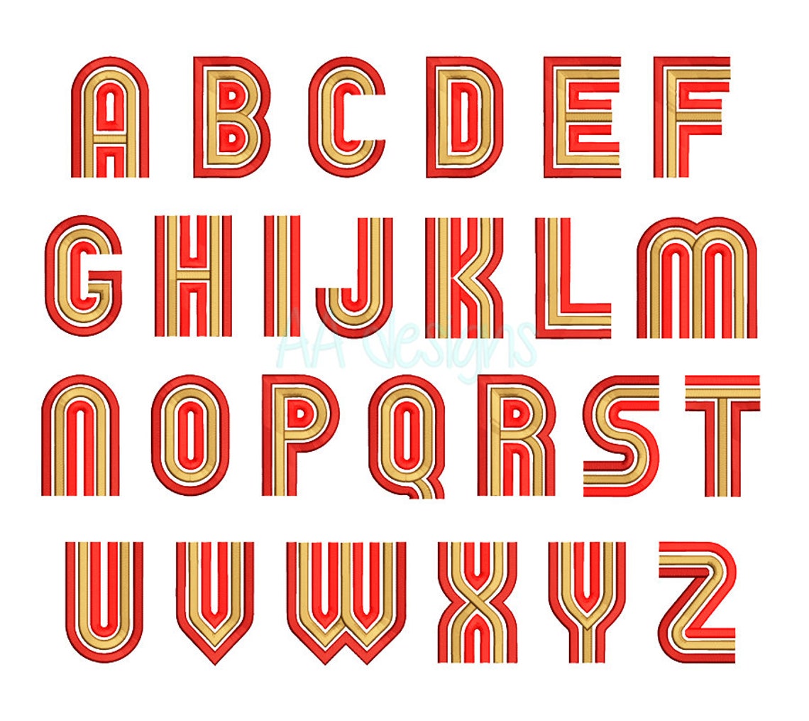 Retro Embroidery Digital Font. Machine Embroidery Font. Alphabet for ...