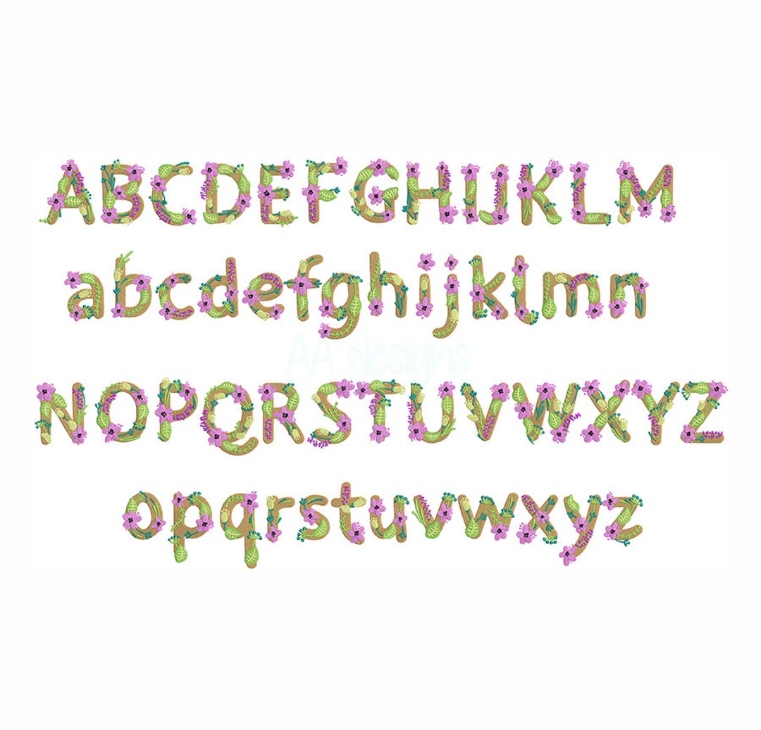 Bloom Embroidery Font. Beautiful Flowers Alphabet. Machine Embroidery ...