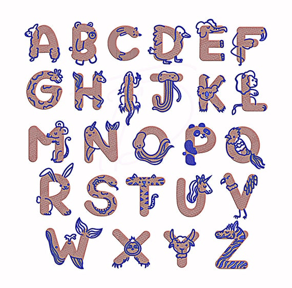 Animals Embroidery Font. Machine Embroidery Alphabet. 3 Sizes. - Etsy