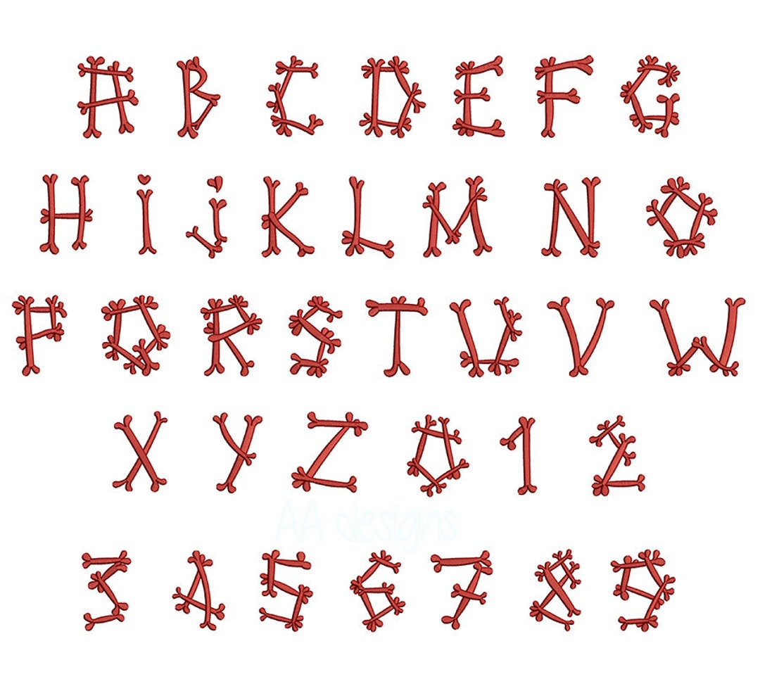 Bone Embroidery Font. Embroidery Alphabet With Bone. Cute Bone for ...