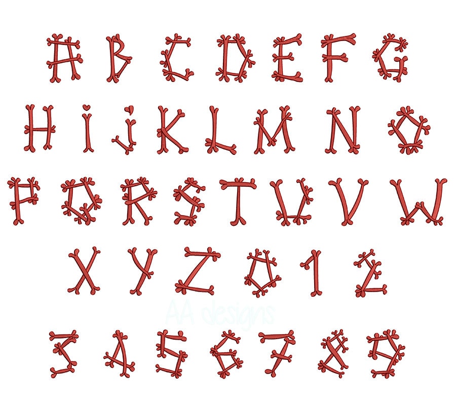 Bone Embroidery Font. Embroidery Alphabet With Bone. Cute Bone for ...