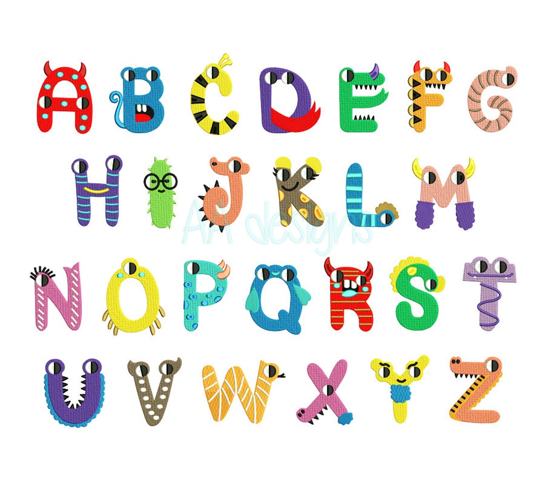 Monster Embroidery Digital Font. Cute Monster Embroidery Font ...
