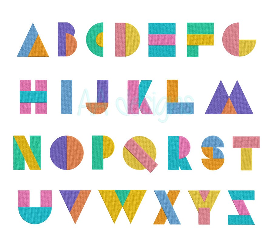 Shape Embroidery Digital Font. Colorful Shapes Alphabet. - Etsy UK