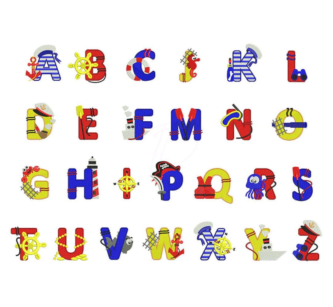 Navy Embroidery Font. Cute Navy Kid Alphabet. BX Format - Etsy