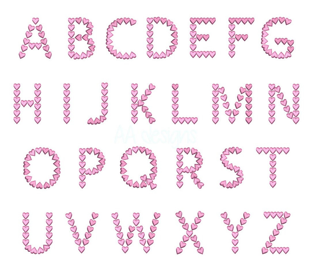 Heart 3D Puff Embroidery Font. 3D Foam Heart Alphabet. Valentine Heart ...