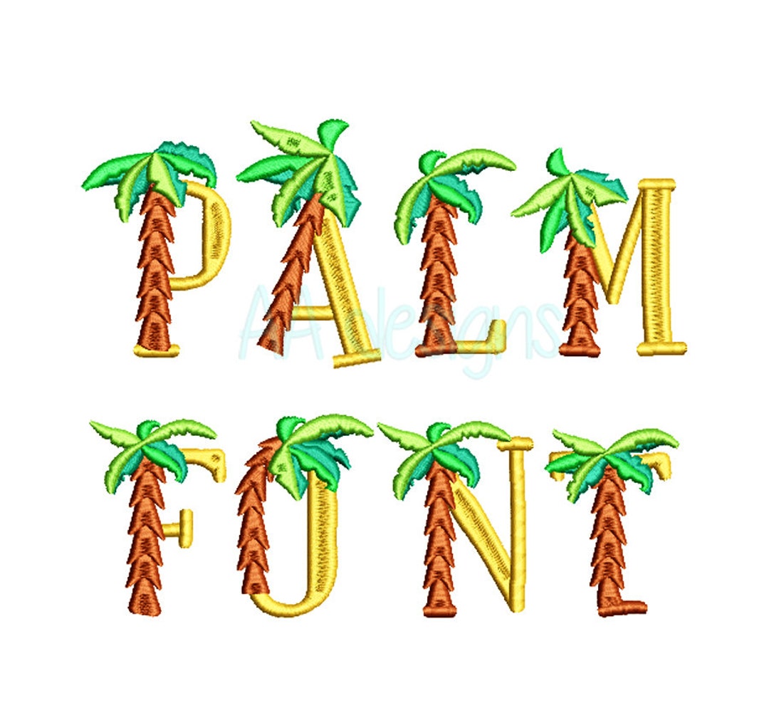 Palmtree Embroidery Digital Font. Machine Embroidery Font. Digital Font ...