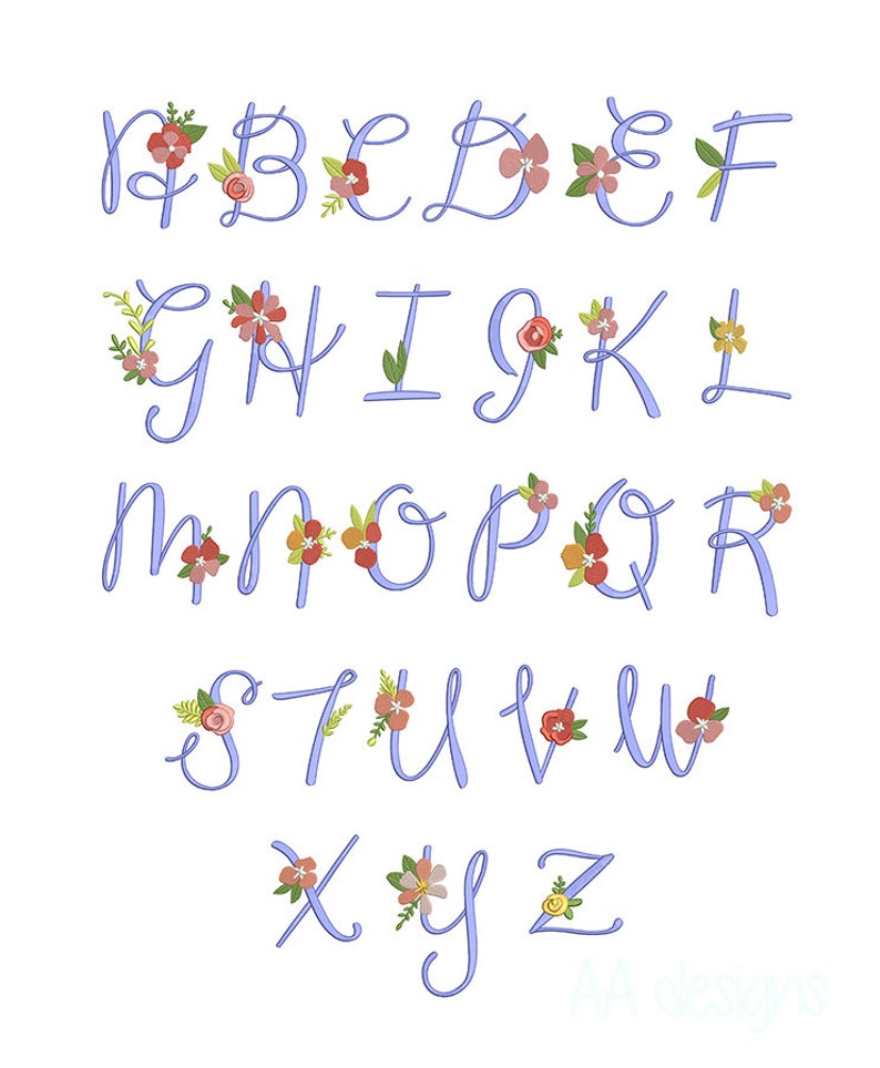 Flower Embroidery Font. Machine Embroidery Alphabet With Flowers. BX ...
