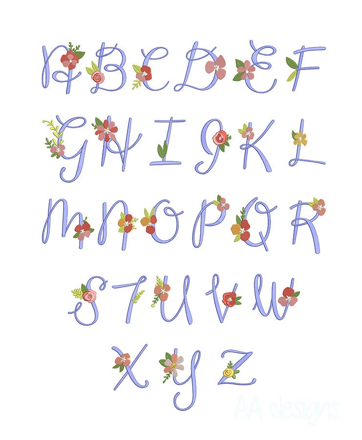 Flower Embroidery Font. Machine Embroidery Alphabet With Flowers. BX ...
