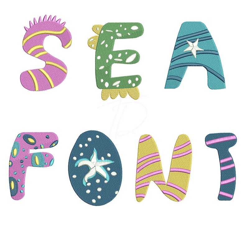 Sea Embroidery Font. Cute Alphabet About the Sea. Machine Embroidery ...