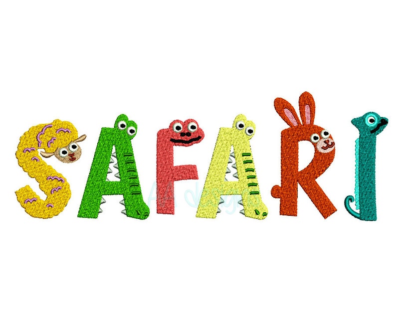 Safari Embroidery Digital Font. Zoo Embroidery Font. Animal Font for ...