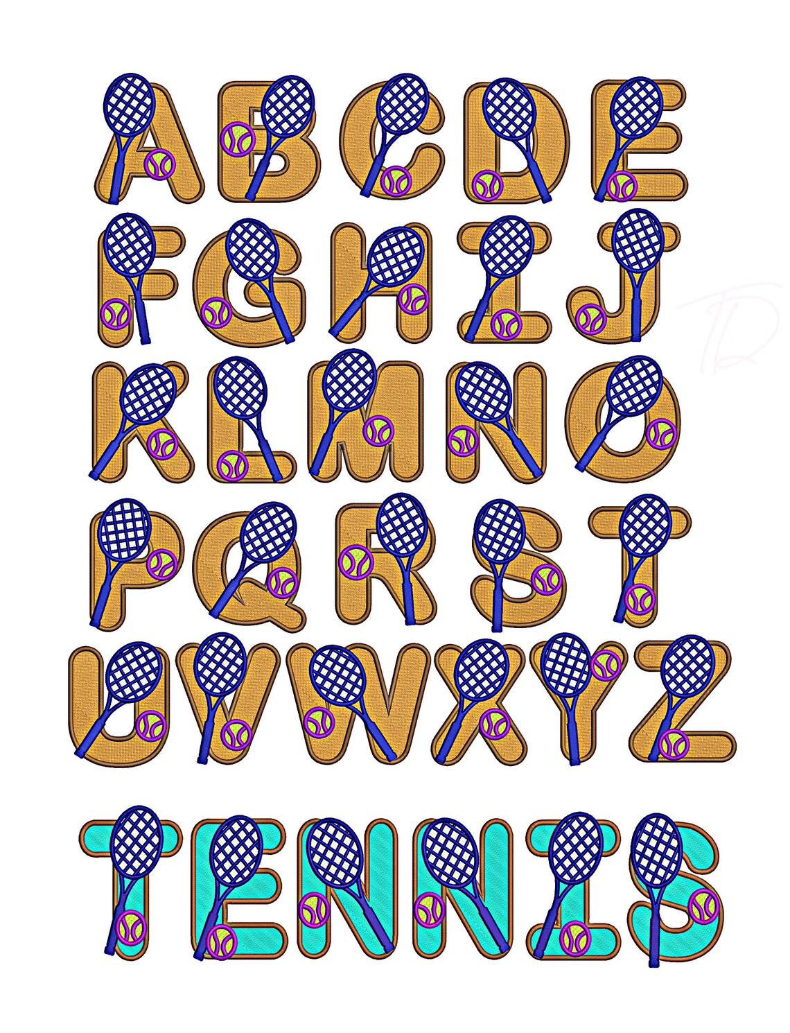 Tennis Embroidery Font. Machine Embroidery Tennis Alphabet. BX Format ...