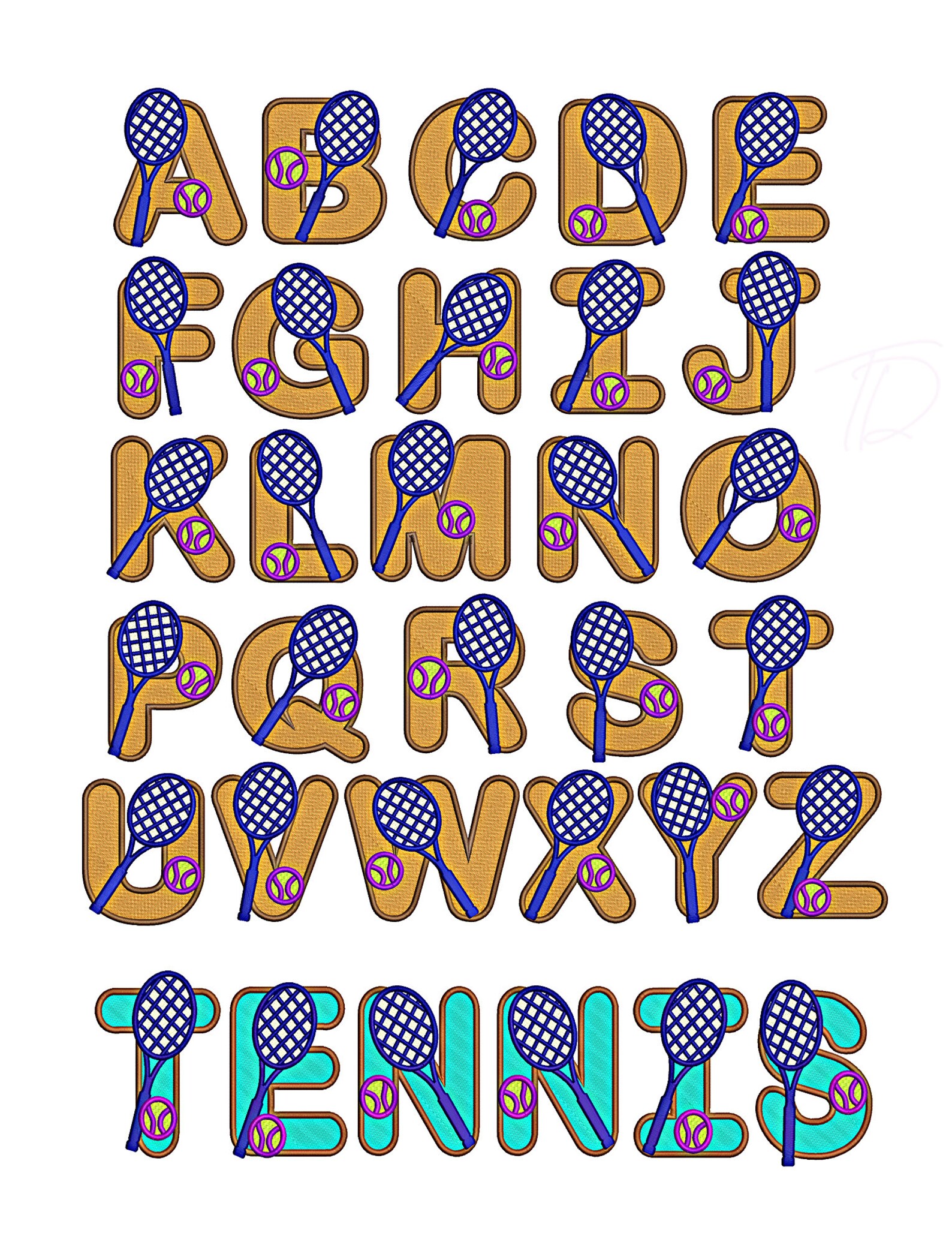 Tennis Embroidery Font. Machine Embroidery Tennis Alphabet. BX Format ...