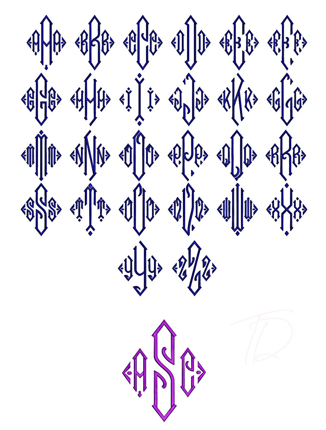 Diamond Monogram Embroidery Digital Font. Machine Embroidery Monogram ...