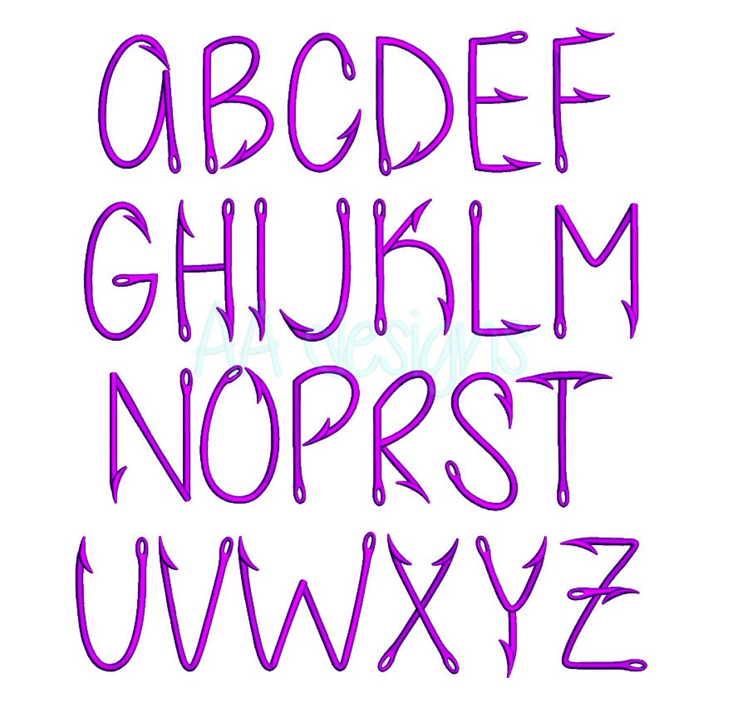 Fish Hook 3D Puff Embroidery Digital Font.3d Foam Fish Hook Embroidery ...