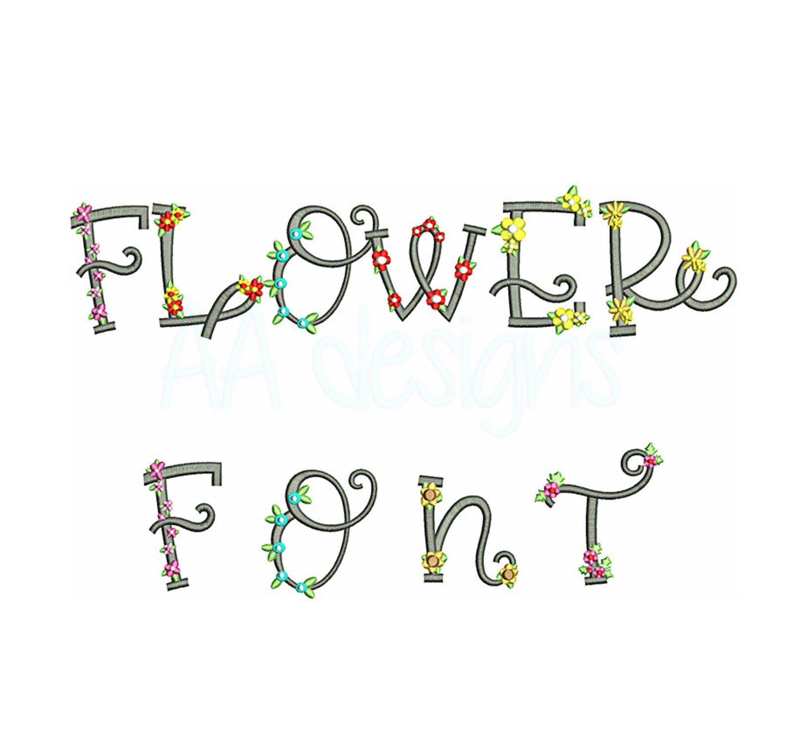 Flowers Embroidery Font. Machine Embroidery Alphabet With Flower. - Etsy