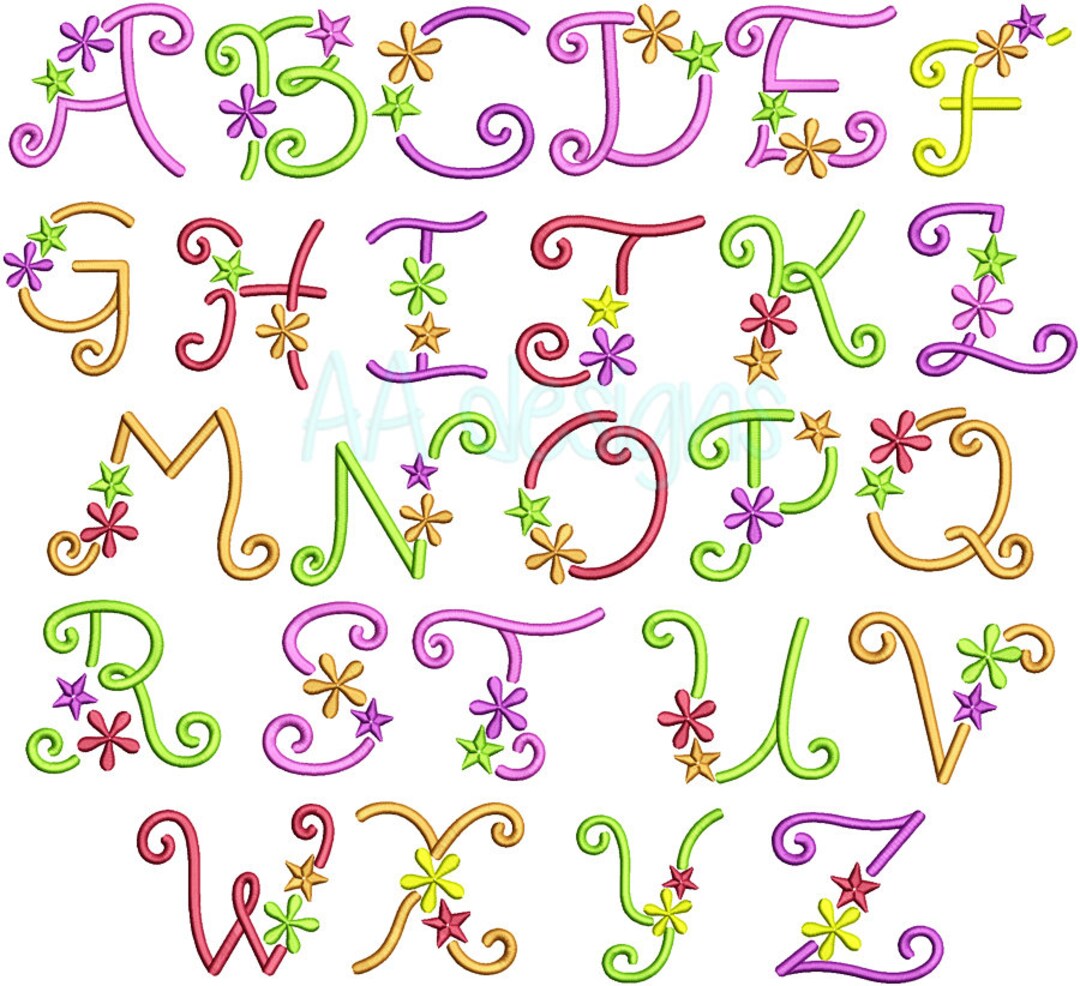 Flower Embroidery Digital Font. Flower Font. Embroidery Font. Machine ...