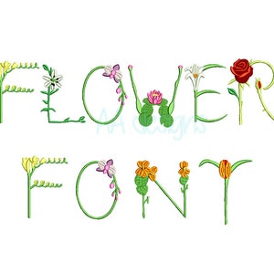 Flower Embroidery Digital Font. Beautiful Flower Embroidery Font for ...