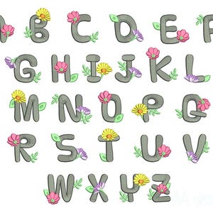 Flower Embroidery Font. Machine Embroidery Alphabet With Flowers. BX ...