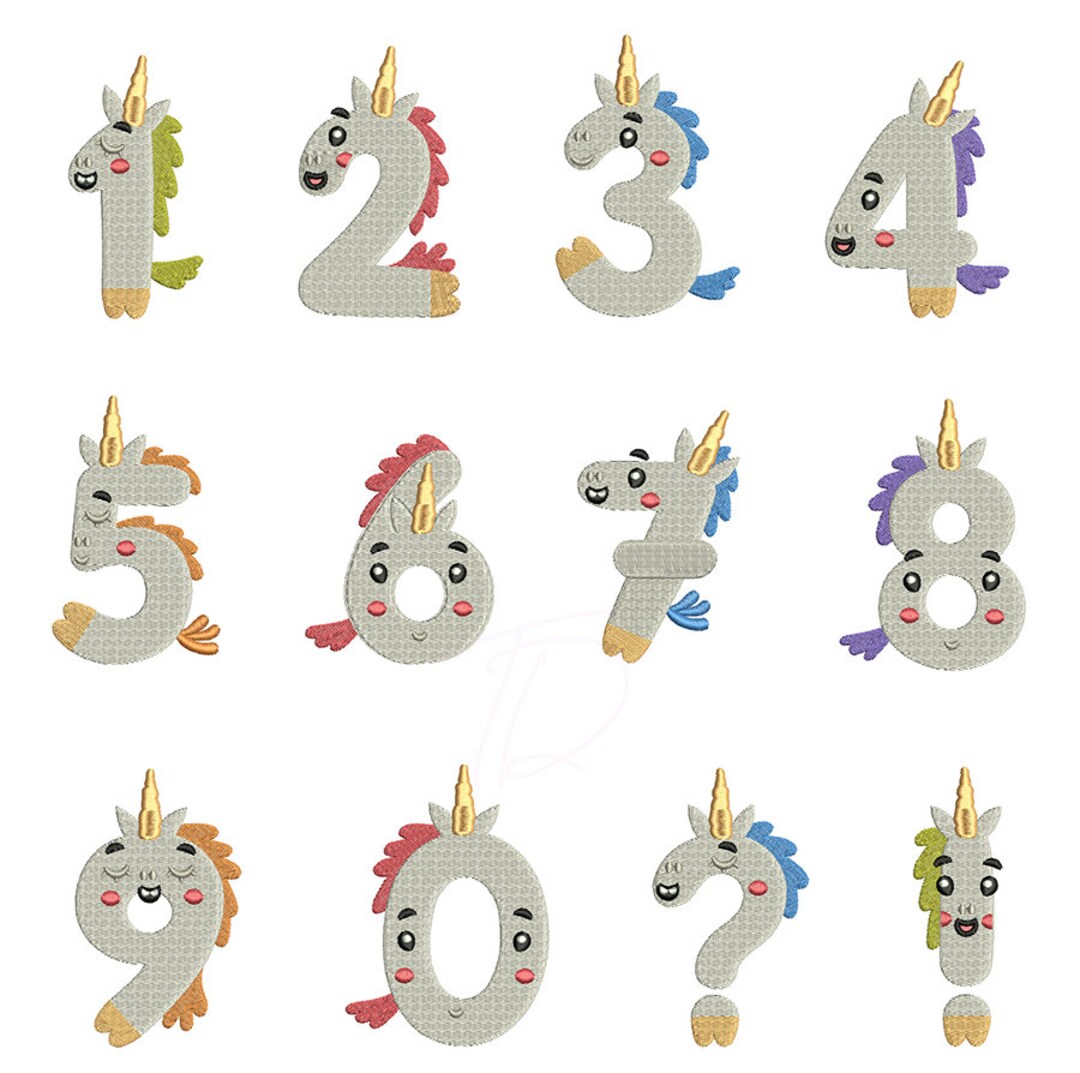 Unicorn Numbers Embroidery Font. Numbers Only (no Letters) for Cute ...