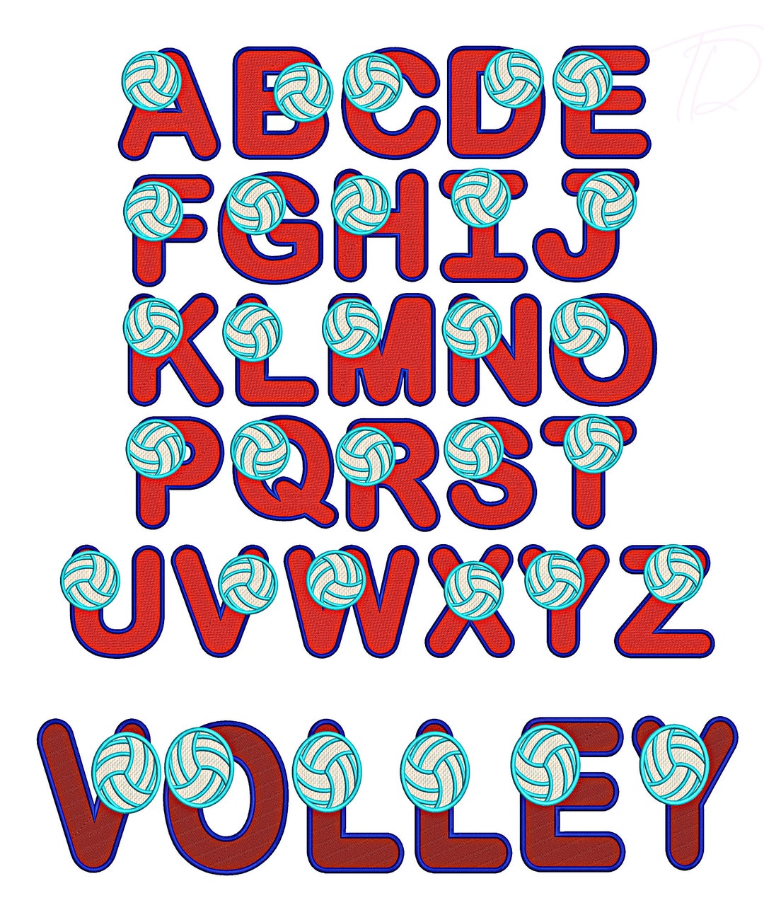 Volleyball Embroidery Font. Volleyball Machine Embroidery Alphabet ...