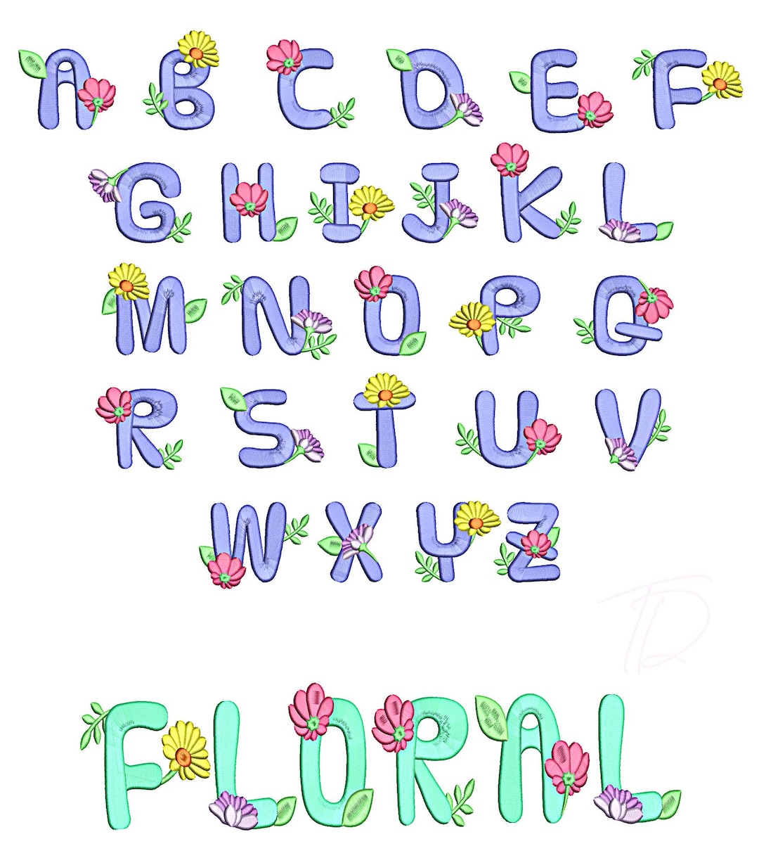Flower Embroidery Font. Machine Embroidery Alphabet With Flowers. BX ...