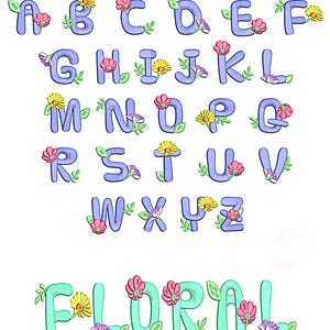 Flower Embroidery Font. Machine Embroidery Alphabet With Flowers. BX ...