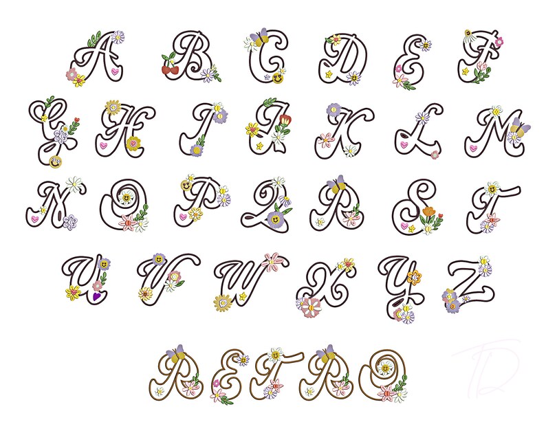 Groovy Retro Applique Embroidery Font. Applique Alphabet for Embroidery ...
