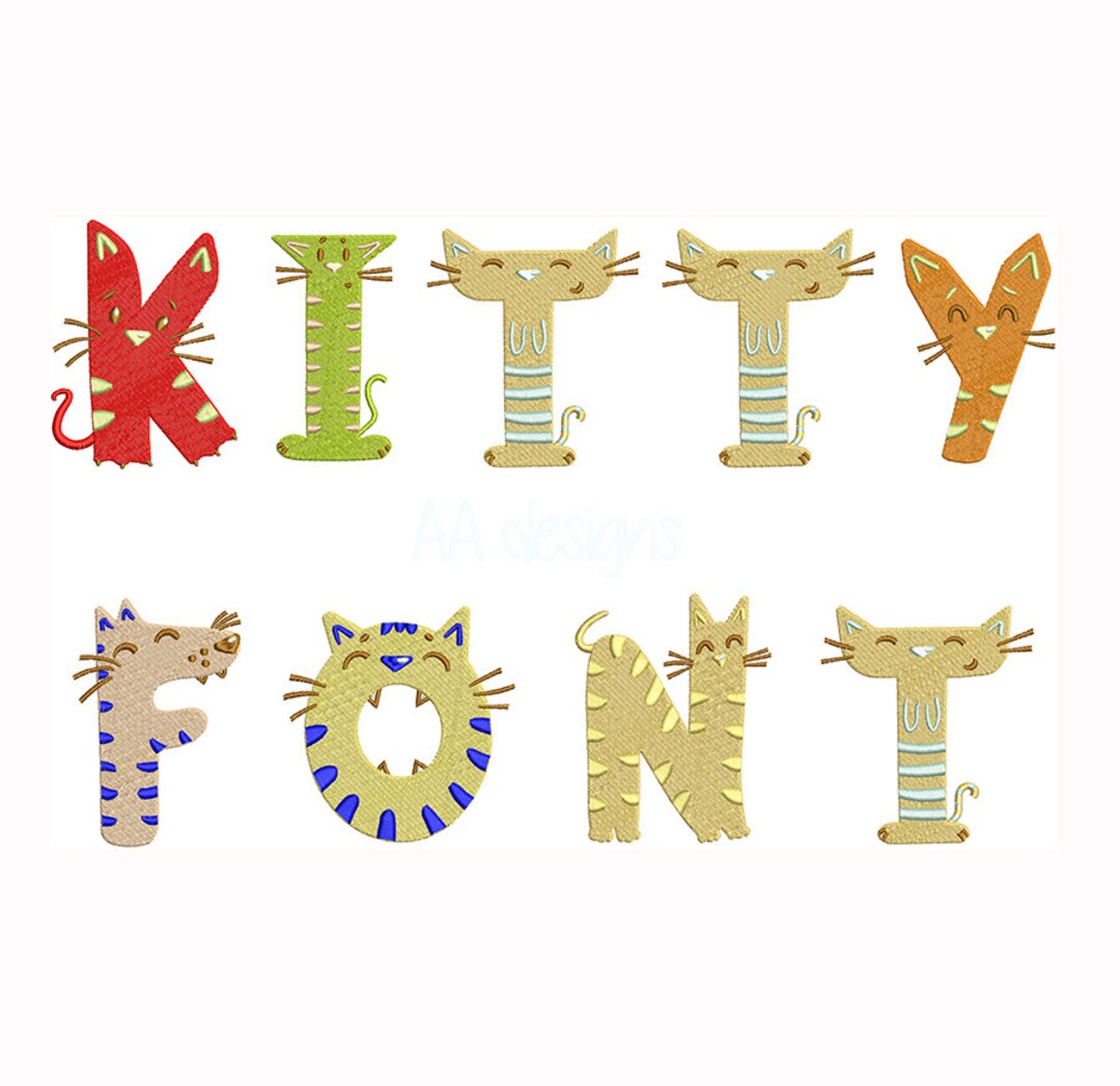Cute Kitty Embroidery Font. Kitty Alphabet for Baby. Super Cute. BX ...