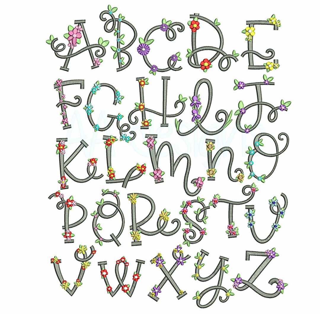 Flowers Embroidery Font. Machine Embroidery Alphabet With Flower. - Etsy
