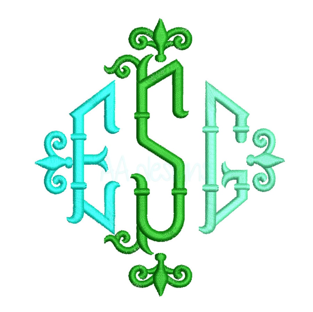 Bamboo Embroidery Digital Font. Bamboo Monogram Embroidery. Left ...